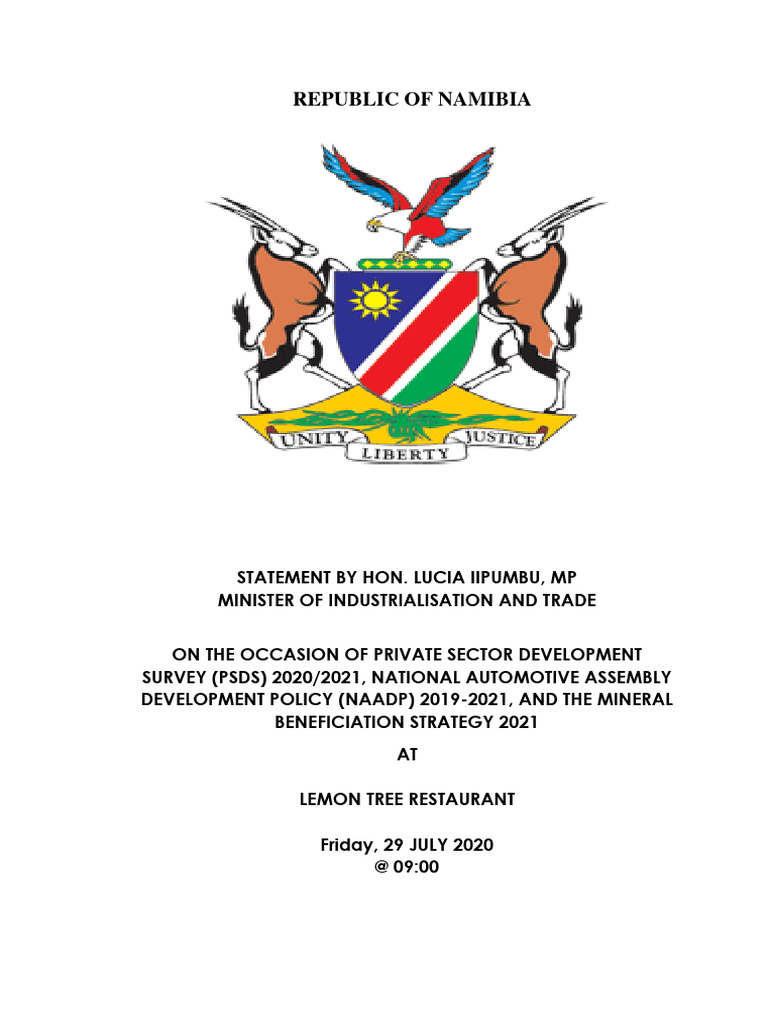 Ministerial Speech - Launch of PDPS | PDF | Namibia | Small And Medium ...