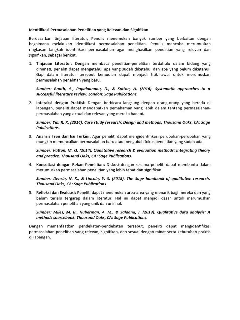 Identifikasi Permasalahan Penelitian Yang Relevan Dan Signifikan | PDF