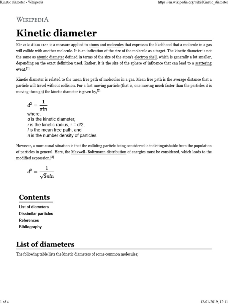Kinetic Diameter - Wikipedia | PDF | Chemical Substances | Gases