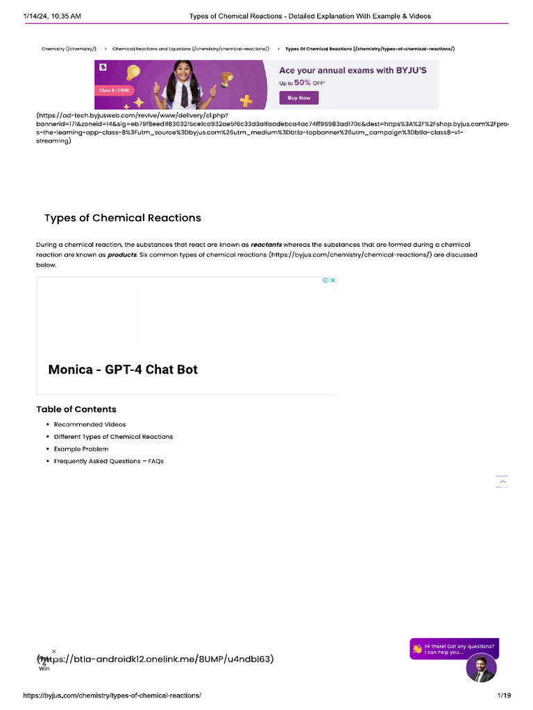 Types Of Chemical Reactio Pdf