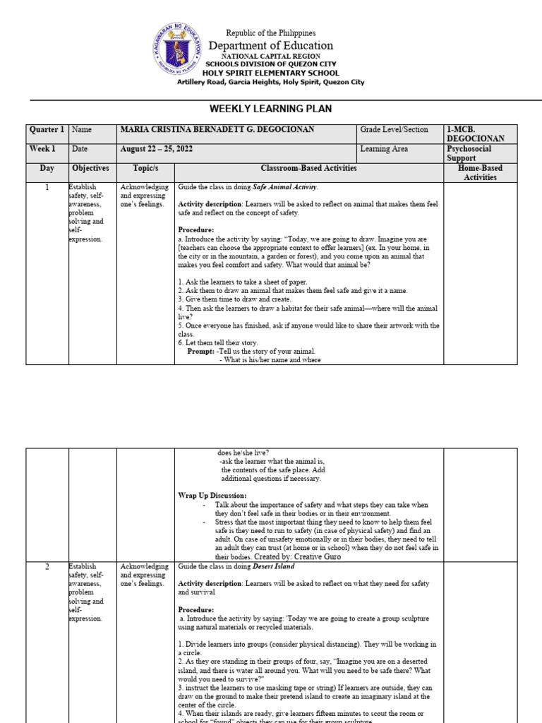 Copy-of-WLP Q1 W1 Psychosocial | PDF | Learning | Feeling