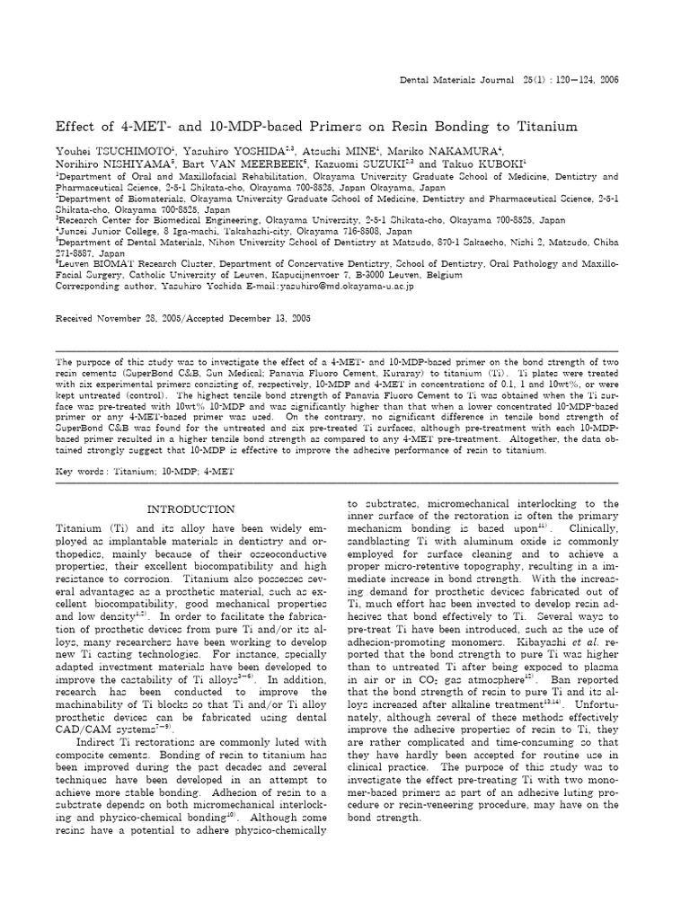 Effect of 4-MET-and 10-MDP-based Primers On Resin Bonding To Titanium ...