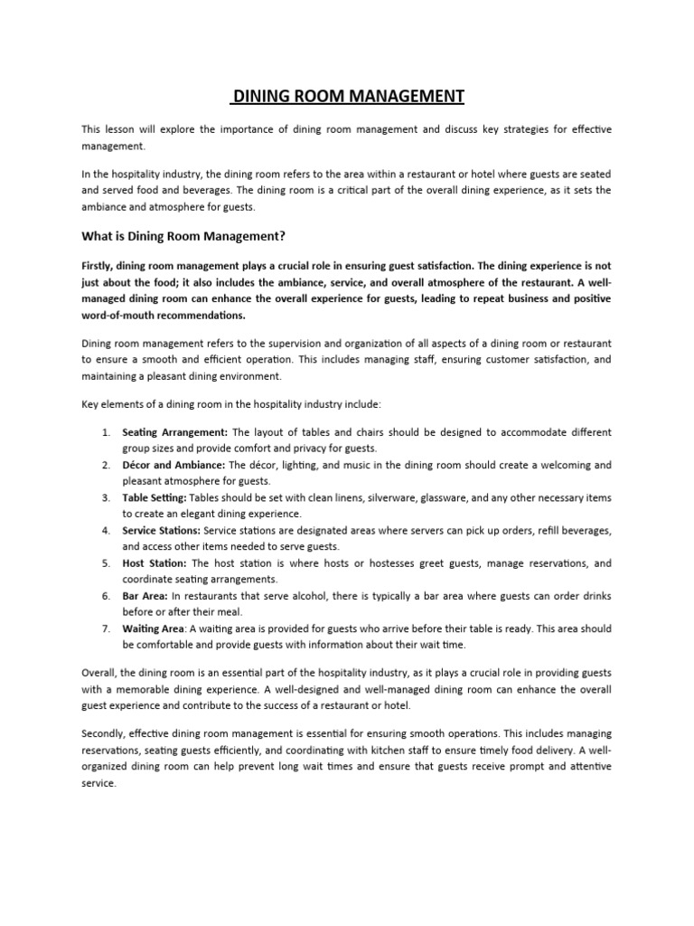 Dining Room Management | PDF | Restaurants | Dining Room Dining Room Management | PDF | Restaurants | Dining Room
