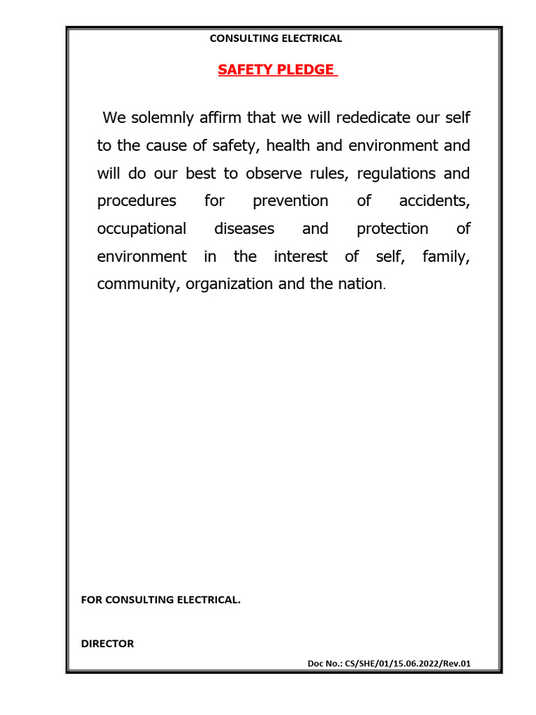 Safety Pledge | PDF | Occupational Safety And Health | Personal ...