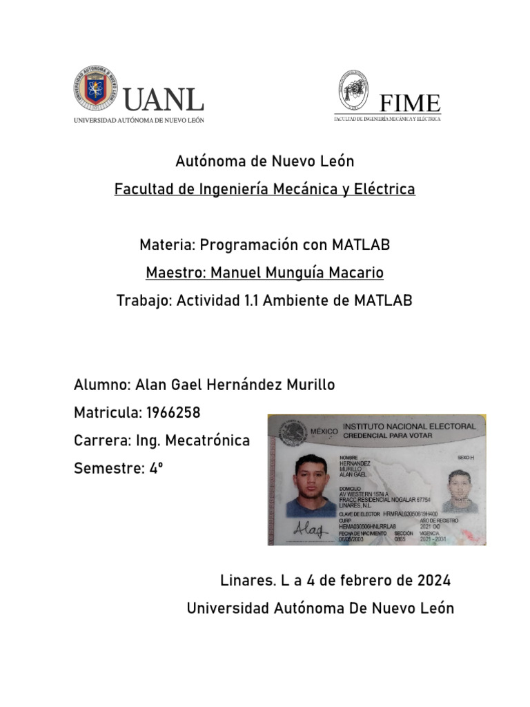 Act1.1 MATLAB AGHM | PDF | Matlab | Informática