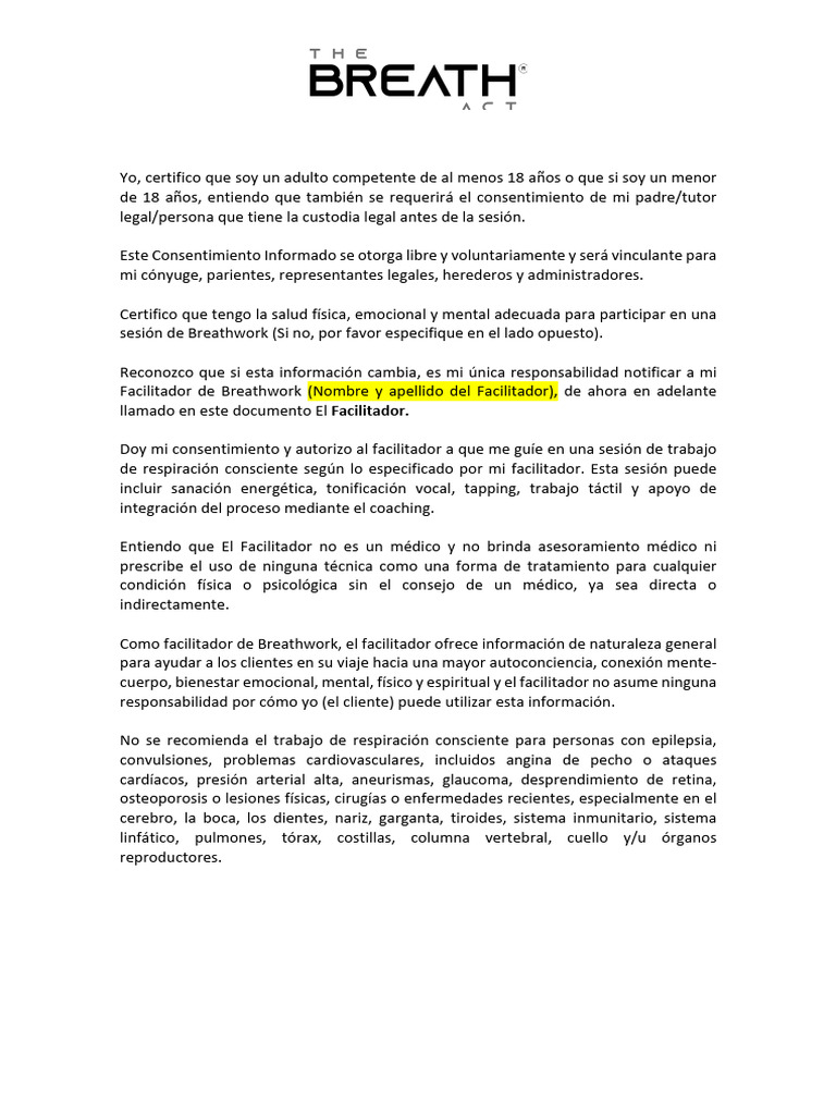 Consentimiento para Sesión de Breathwork | PDF