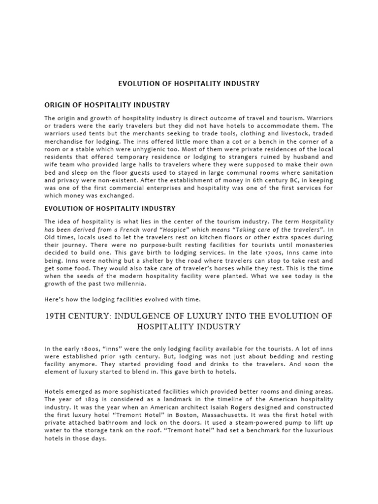 Evolution of Hospitality Industry | PDF | Hotel | Inn