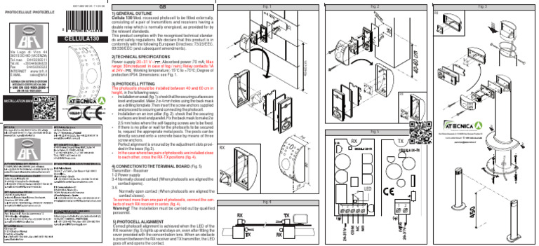 BFT Cellula 130 Photocell Installation Guide | PDF | Manufactured Goods ...