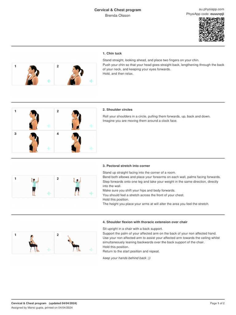 Cervical Chest Program | PDF | Anatomical Terms Of Motion | Human Anatomy