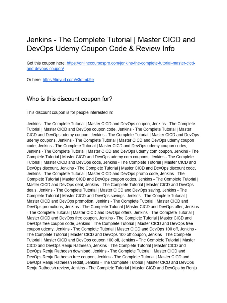 Jenkins - The Complete Tutorial - Master CICD and DevOps Udemy Coupon & Review | PDF
