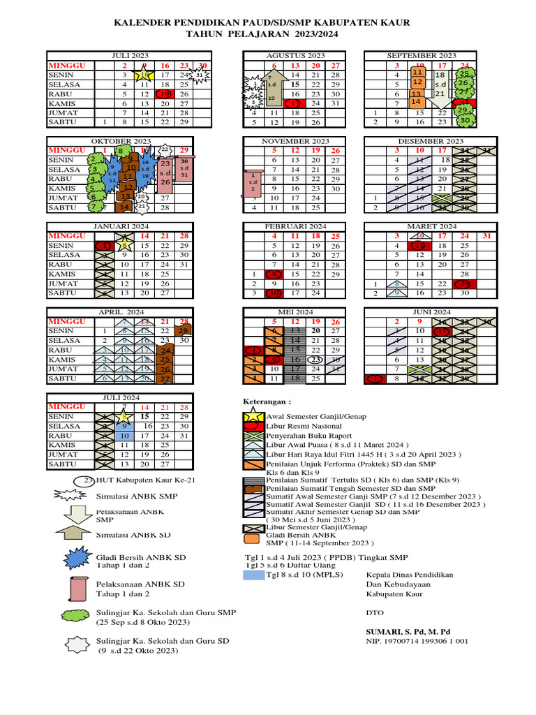 Kalender Pendidikan Paud - SD-SMP 2023-2024 Kaur | PDF