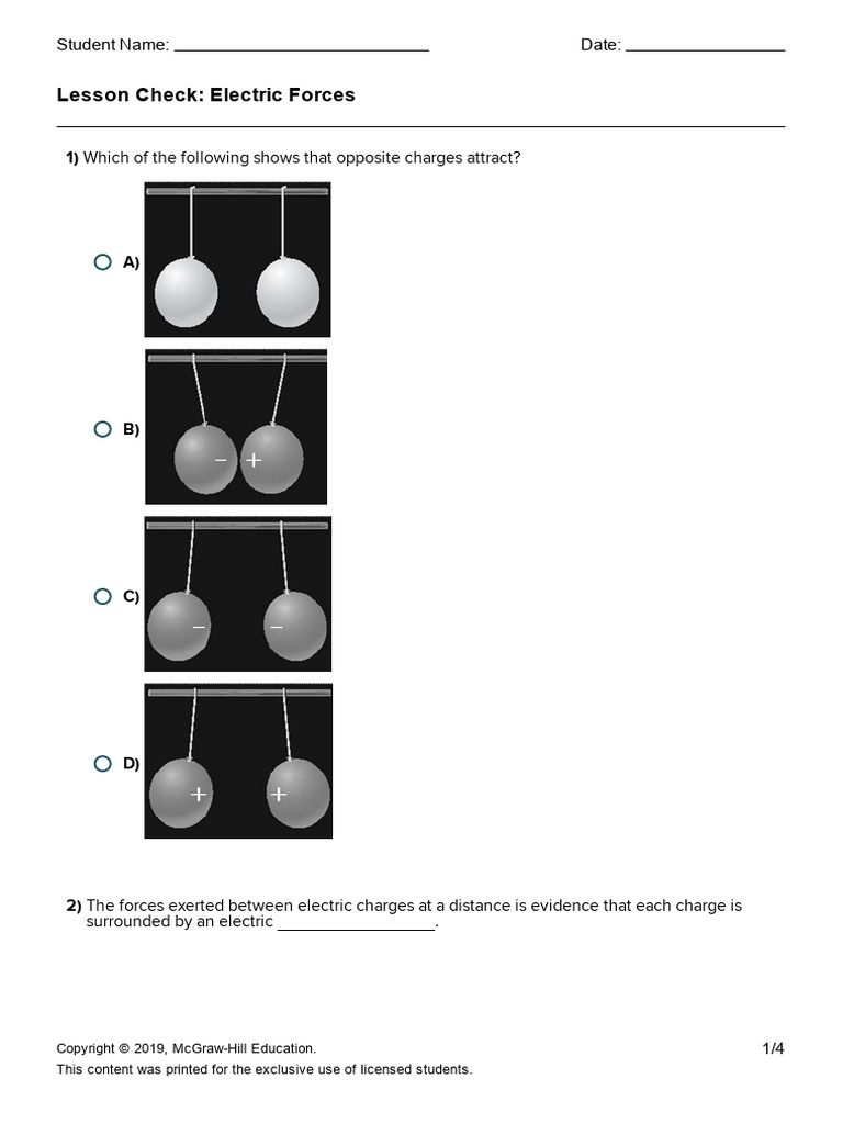 Lesson+Check Electric+Forces SE | PDF | Electric Charge | Force