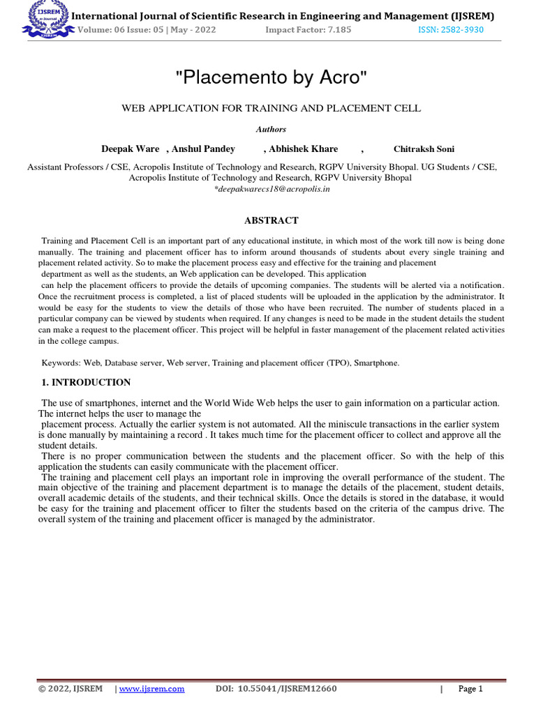 Placemento by Acro - Web Application For Training & Placement Cell ...