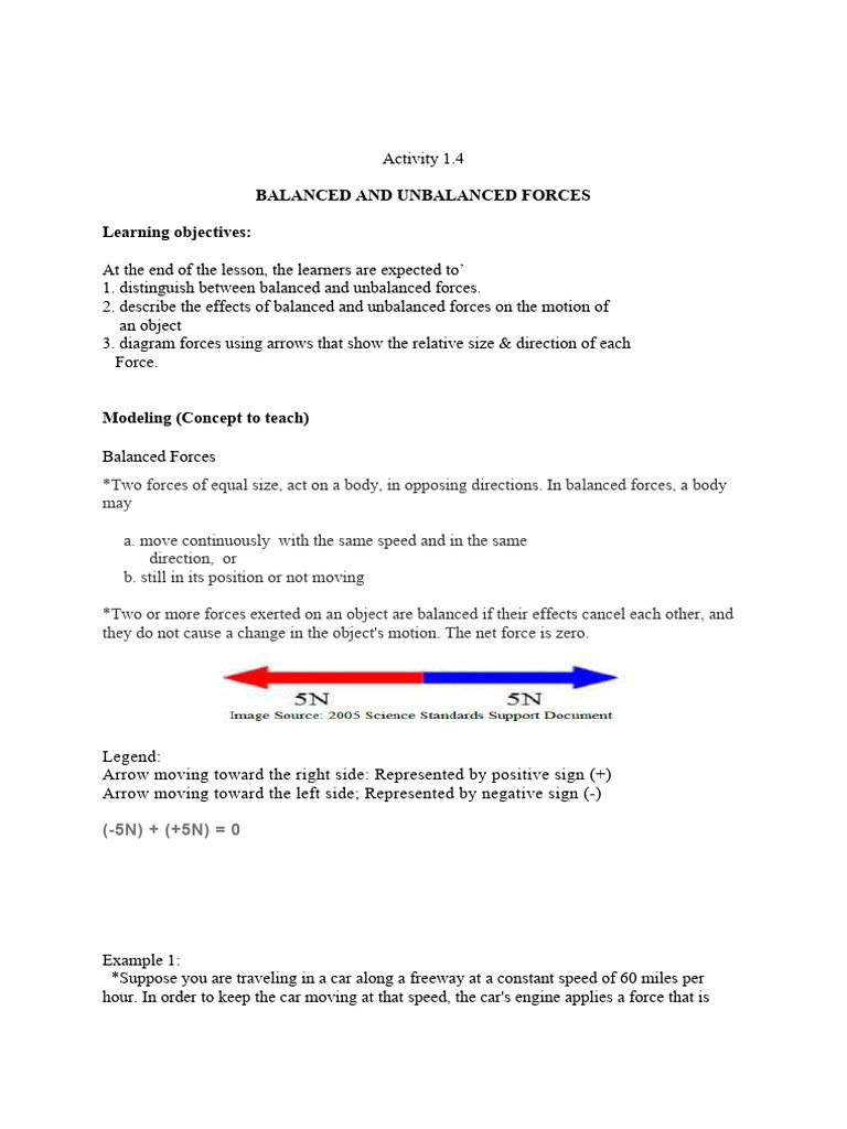 BALANCED-AND-UNBALANCED-FORCES-CLASS-ACTIVITY | PDF | Force | Tension ...