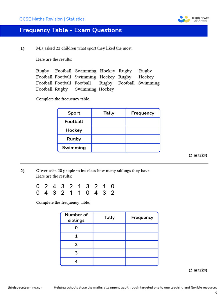Frequency Table - Exam Questions | PDF | Educational Assessment And ... Frequency Table - Exam Questions | PDF | Educational Assessment And ...