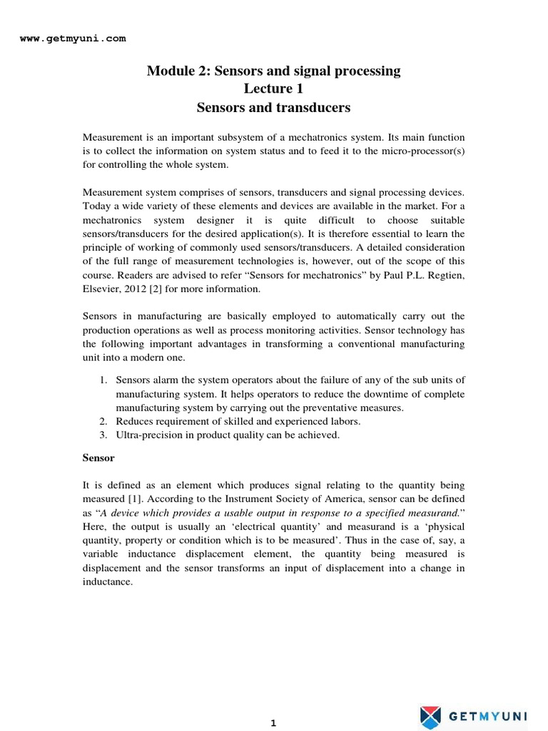 Mechanical Engineering Mechatronics Sensors-And-signal-processing Notes ...