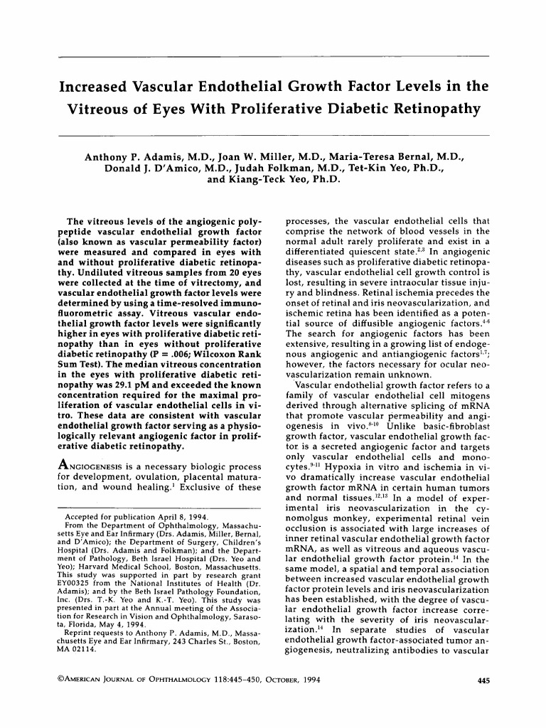 Increased Vascular Endothelial Growth Factor Levels in The Vitreous of ...