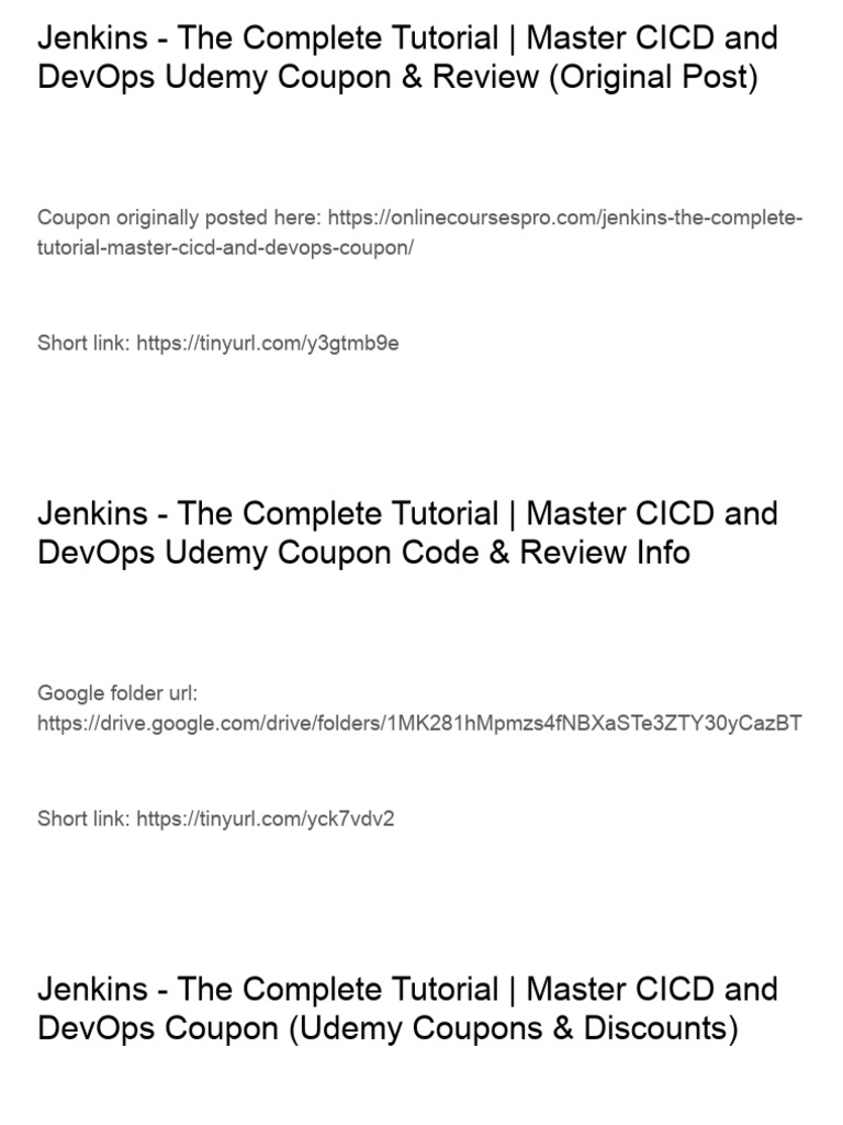 Jenkins - The Complete Tutorial - Master CICD and DevOps Udemy Discount & Review (Slide) | PDF ...