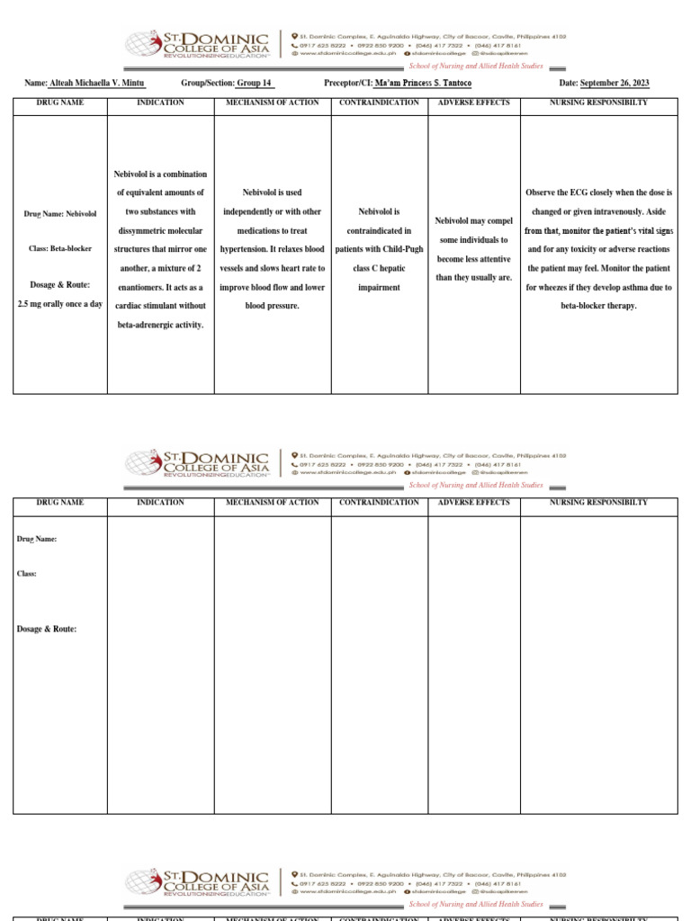 Nebivolol Overview for Nursing Students | PDF | Dose (Biochemistry ...