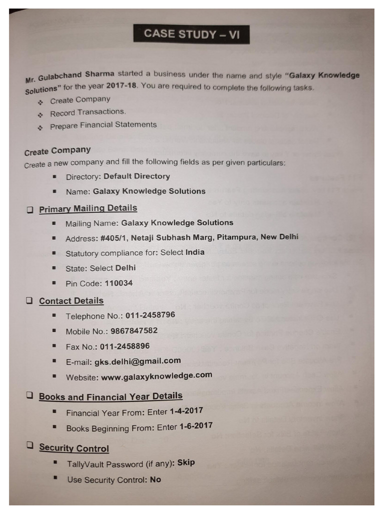 Tally Workbook Case Study - 6 | PDF