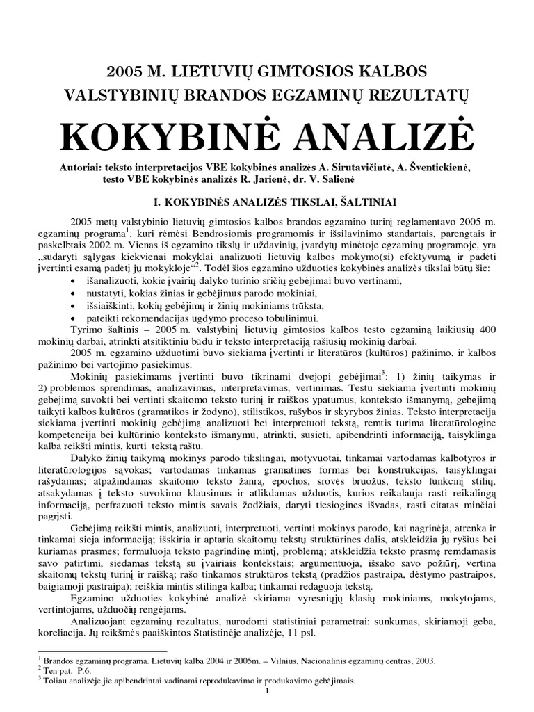 402 Rez Analize 2005 VBE Kokybine Lietuviu Gimtoji | PDF