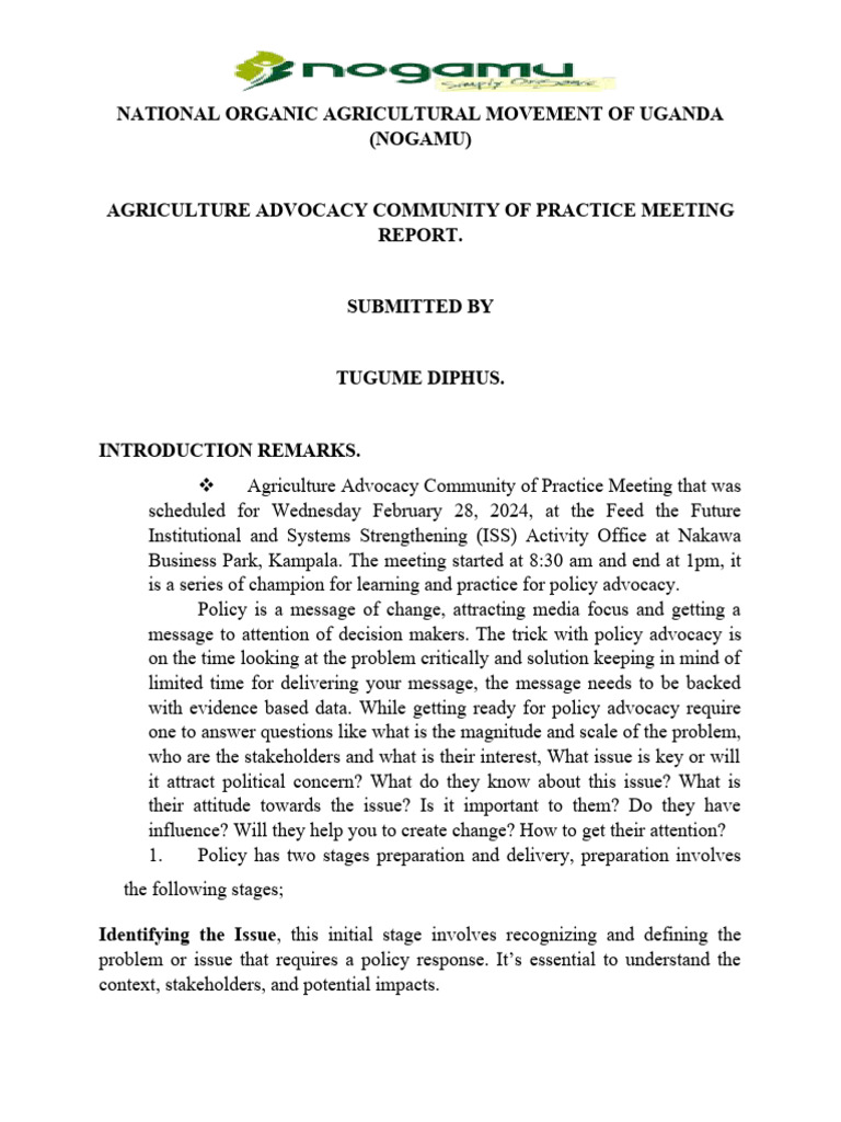 Agriculture Advocacy Community of Practice Meeting | PDF | Policy ...