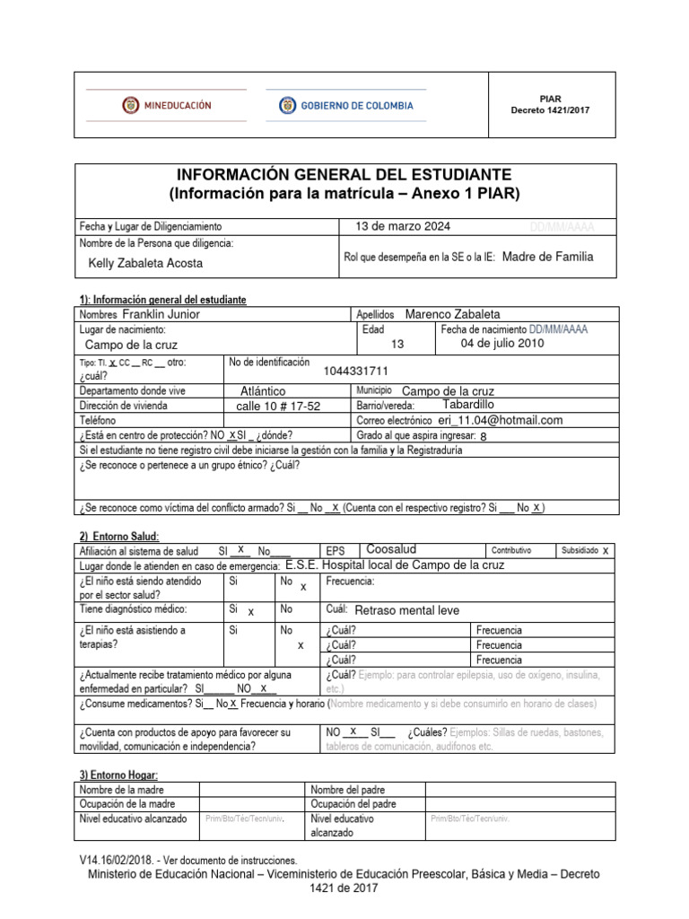 Formato PIAR | PDF | Educación de la primera infancia | Aprendizaje