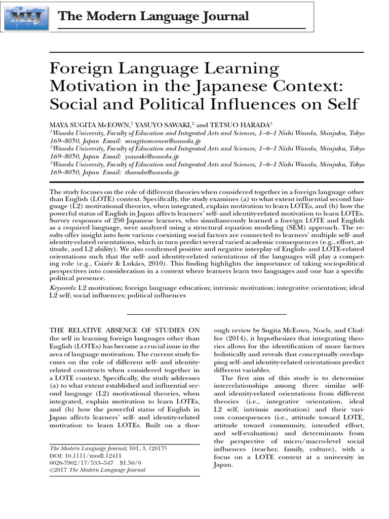 Japanese LOTE Learning Motivation Factors | PDF | Behavioural Sciences ...
