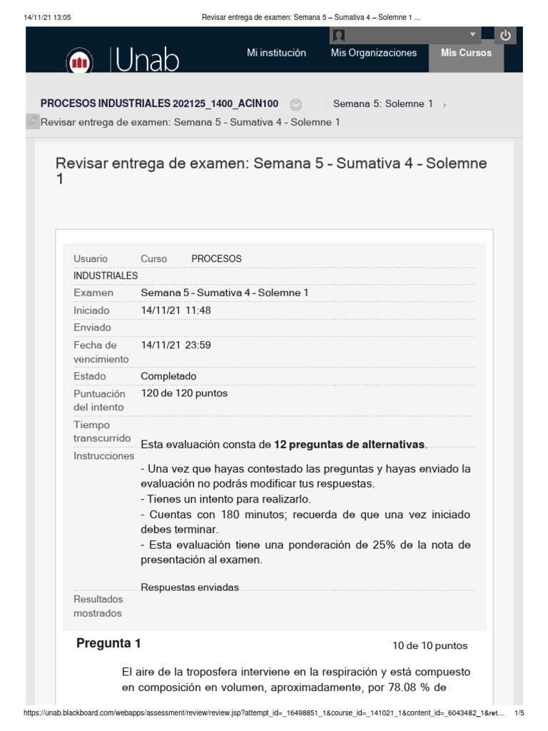 Revisar Entrega de Examen - Semana 5 - Sumativa 4 - Solemne 1 .. | PDF | Atmósfera de tierra ...