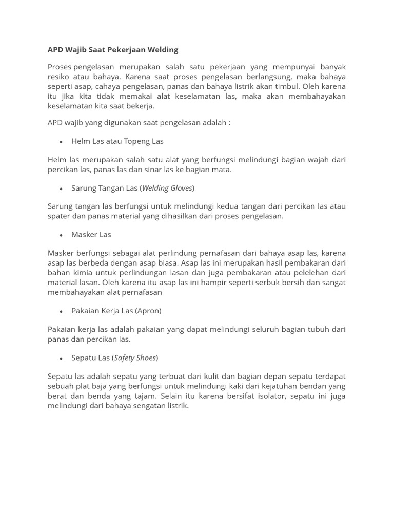 APD Penting untuk Pengelasan | PDF