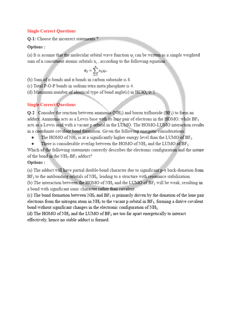 Chemcial Bonding Advanced Problems-2024 | PDF | Molecular Orbital ...