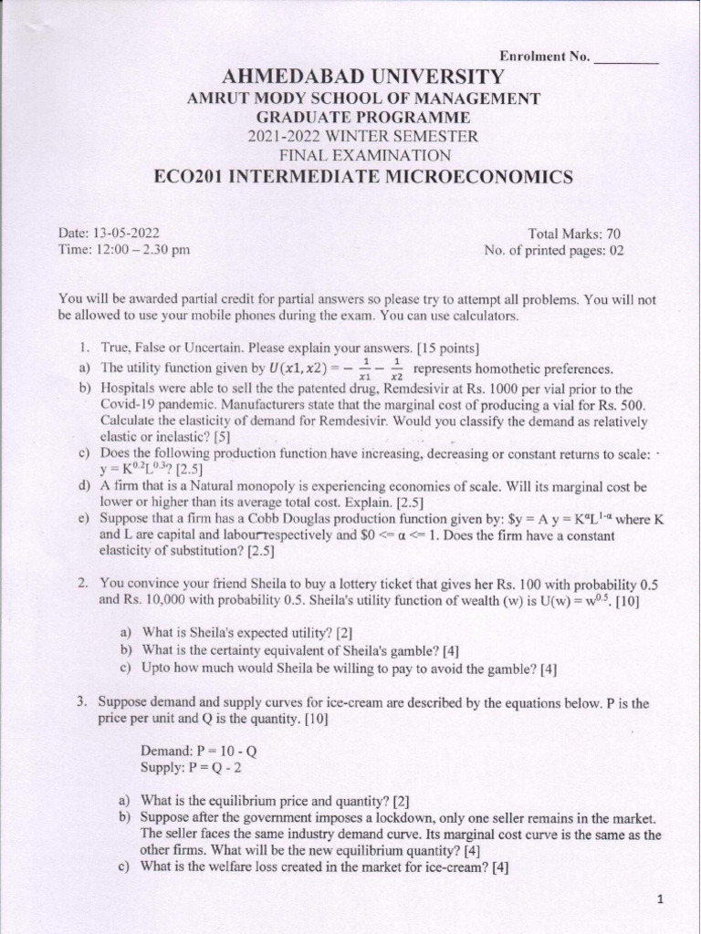 Eco 201 Intermediate Microeconomics | PDF