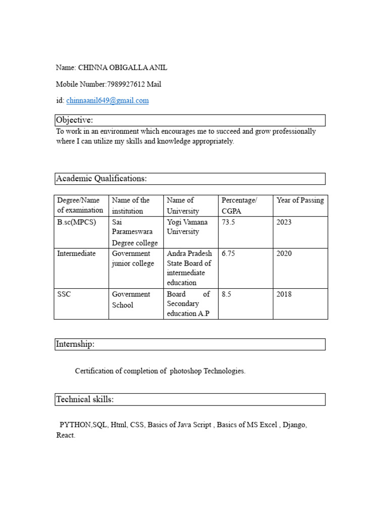 ANIL3 Resume | PDF