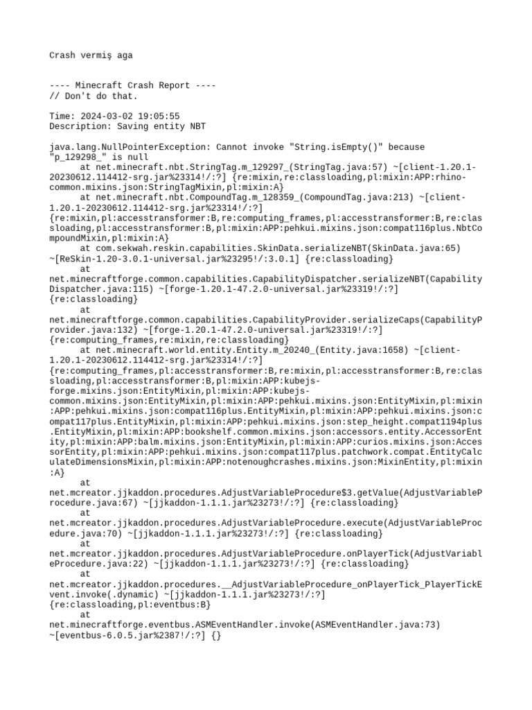 Minecraft Crash Report: NullPointerException | PDF | X86 Architecture | Computing