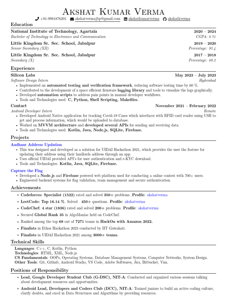 Akshat Kumar Verma: Education | Download Free PDF | Android (Operating System) | Scripting Language