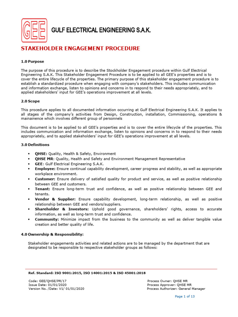 Stakeholder Engagement (Communication & Consultation | PDF | Risk ...