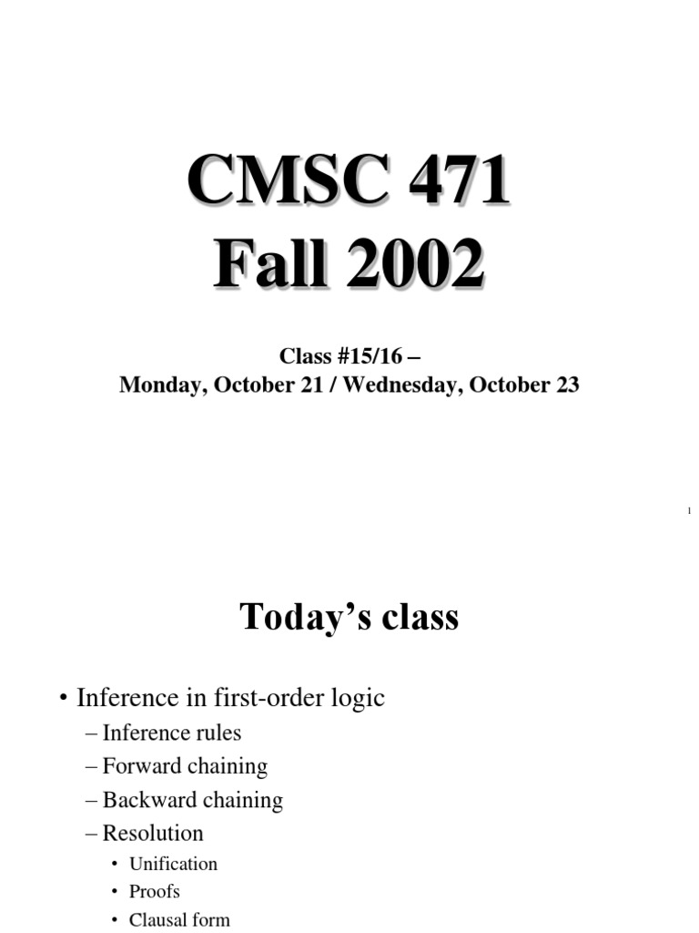 CMSC 471 Fall 2002: Class #15/16 - Monday, October 21 / Wednesday ...