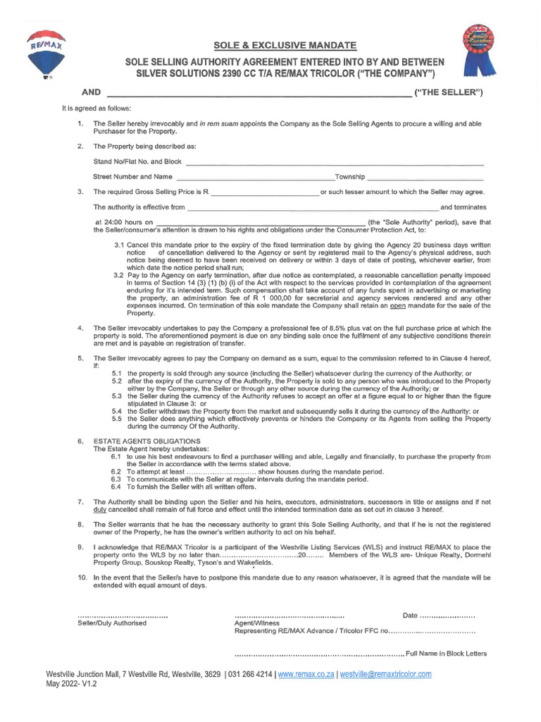 Sole & Exclusive Mandate 3 | PDF
