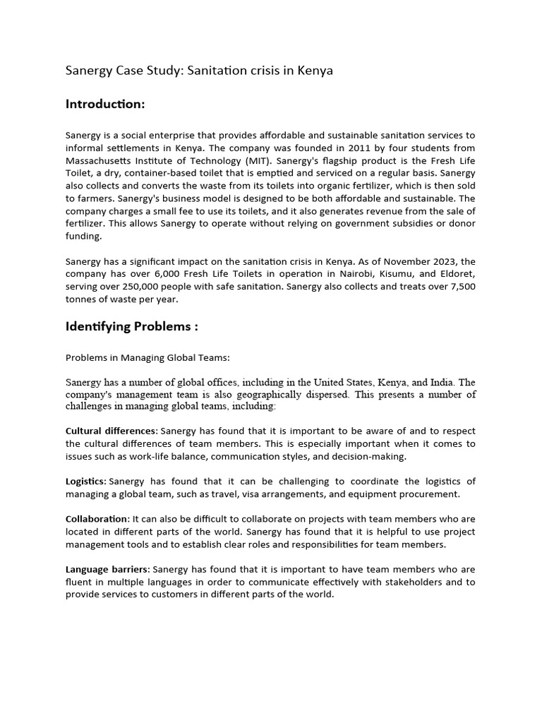 Sanergy Case Study Draft | PDF | Collaboration | Business
