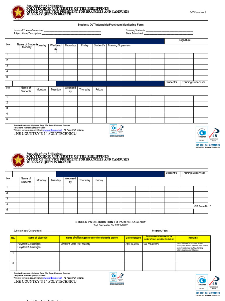 2 Ojt Forms | PDF | Academia | Educational Stages