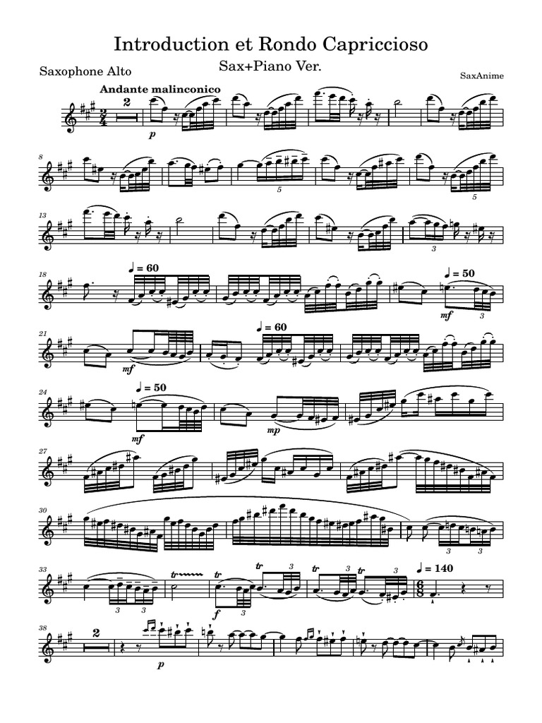 Introduction Et Rondo Capriccioso SaxPiano - Your Lie in April OST ...