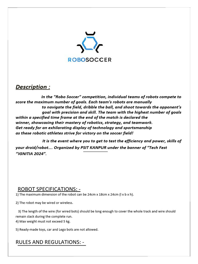 Robo Soccer Challenge 2024 | PDF | Sports | Sports Rules And Regulations