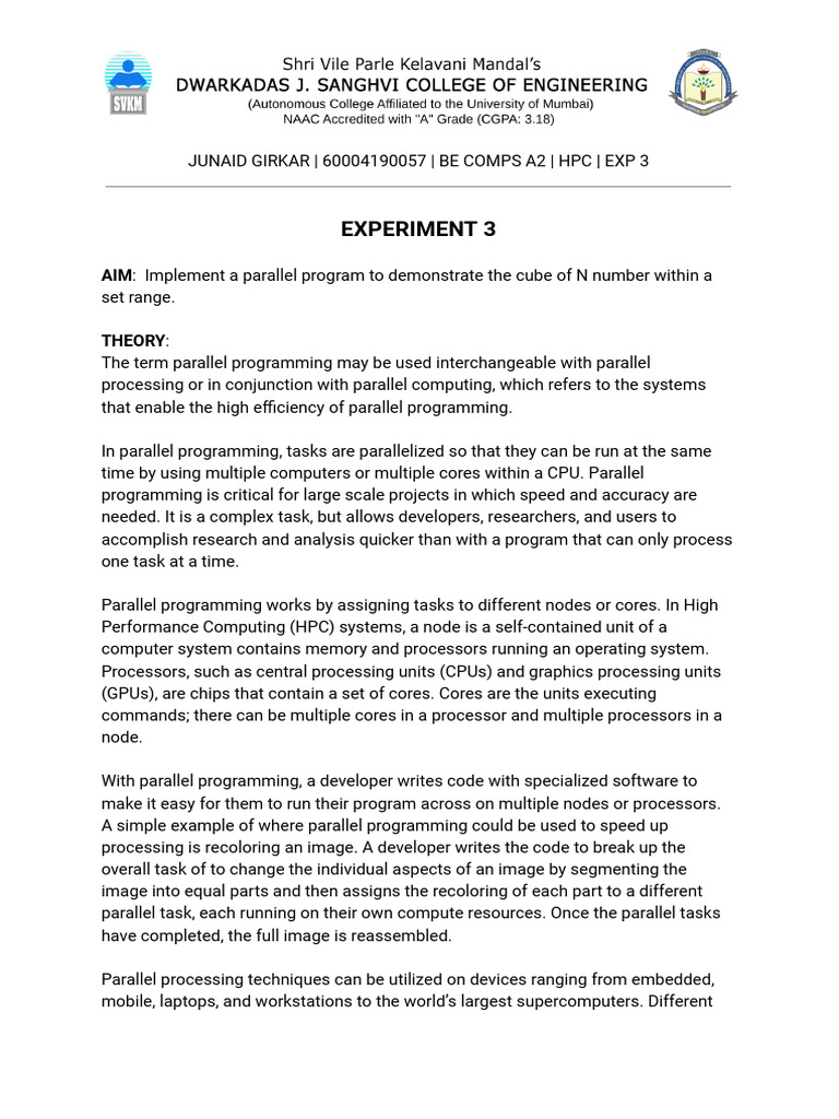 Experiment 3 | PDF | Parallel Computing | Central Processing Unit