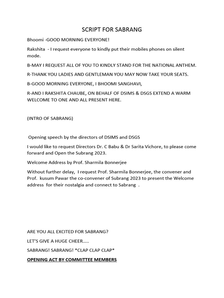Script For Sabrang | PDF