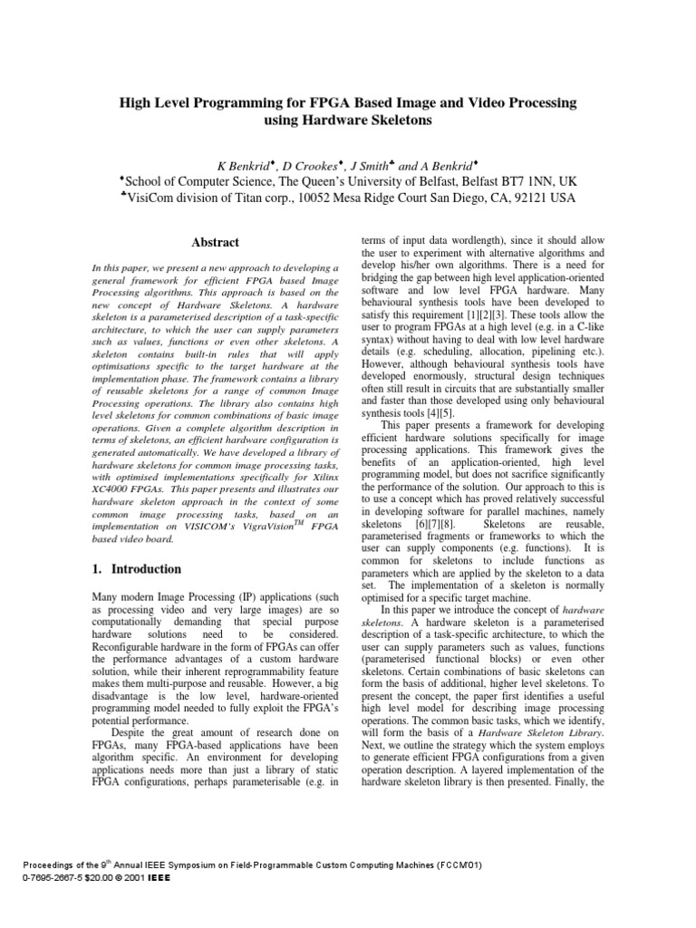High Level Programming For FPGA Based Image and Video Processing Using Hardware Skeletons | PDF ...