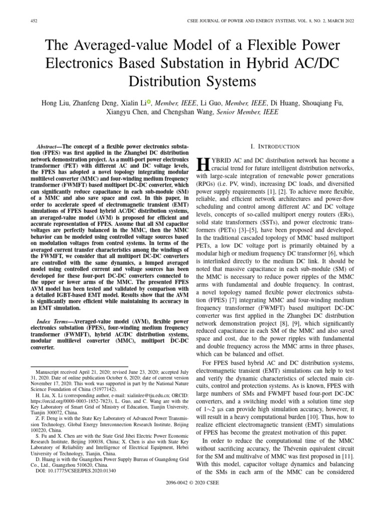 The Averaged-Value Model of A Flexible Power Electronics Based Substation in Hybrid AC DC ...