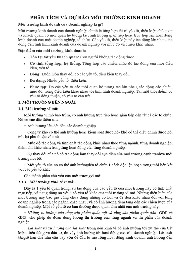 Phan Tich Va Du Bao Moi Truong KD Gui SV | PDF
