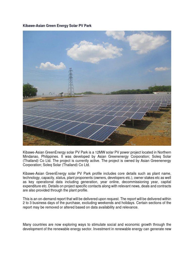 Kibawe Solar PV Park Overview | PDF | Renewable Energy | Solar Power