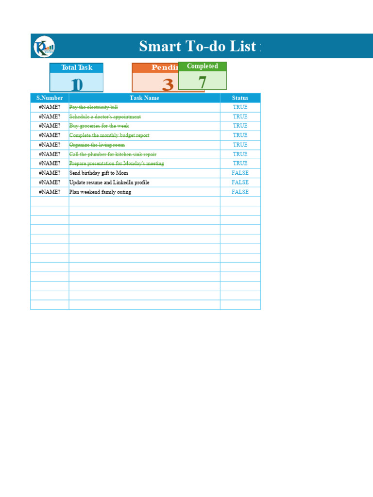 Smart To Do List in Excel | Download Free PDF | Microsoft Excel | Computing