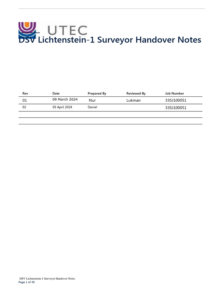 33SJ100051 - Surveyor Handover Notes - DSV Lichtenstein 20240403 | PDF ...